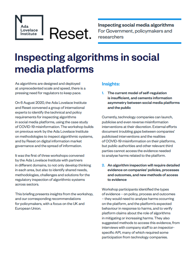 Algorithms in social media: realistic routes to regulatory inspection ...